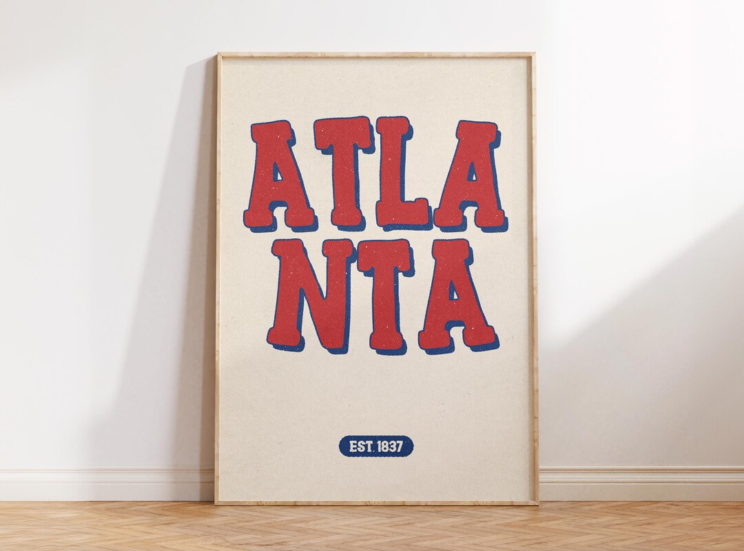 Retro Atlanta Poster, Minimalist Typography Print, City Wall Art ...