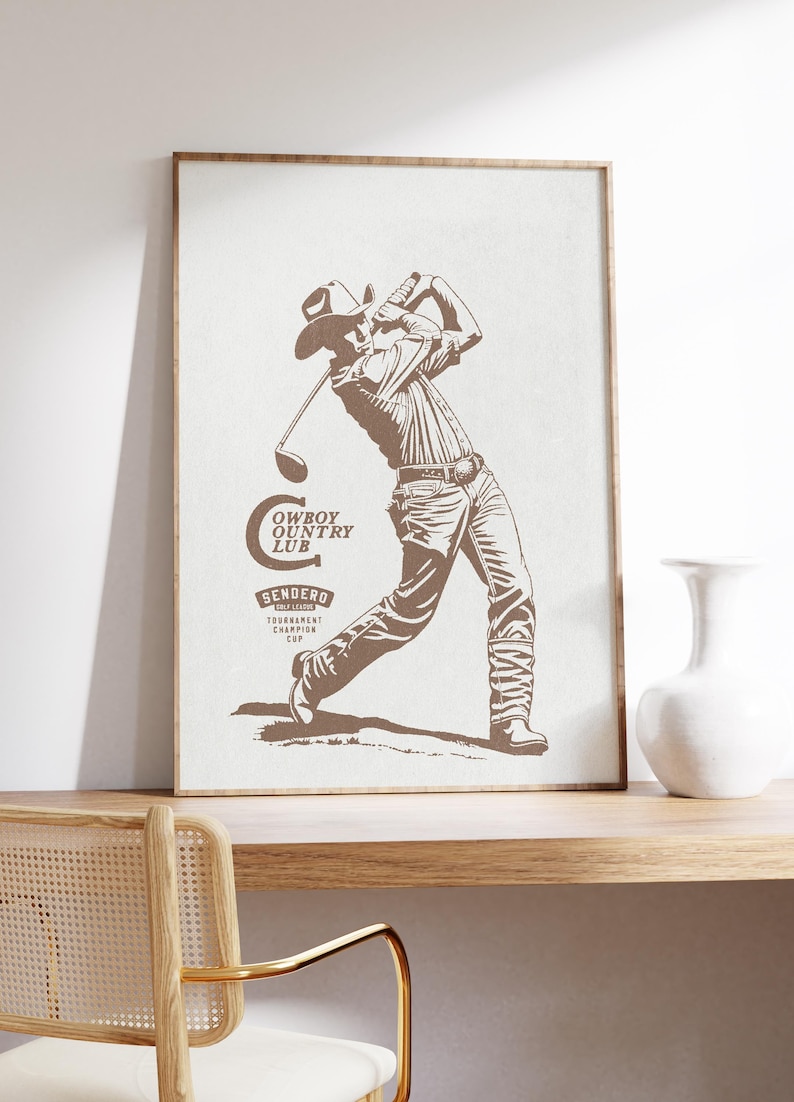 Retro Cowboy Wall Art, Vintage Golf Print, Golf Art, Gift for Golf Fans ...