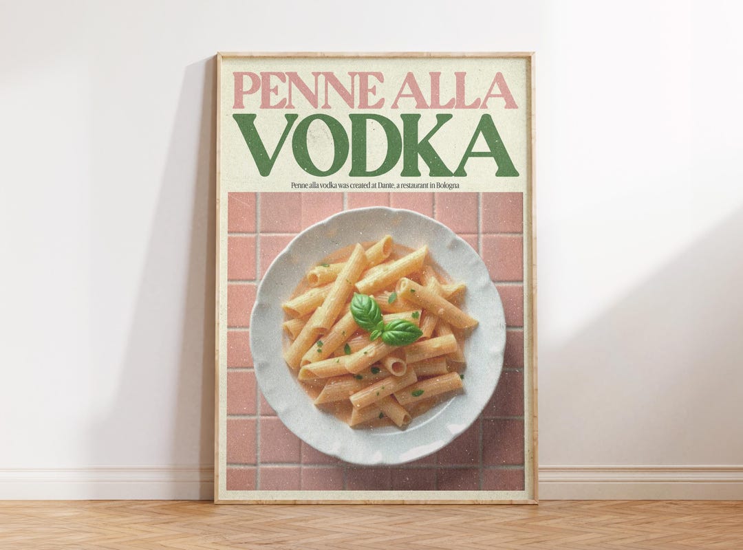 Pasta Wall Art, Food Wall Art, Kitchen Wall Art, Retro Penne Alla Vodka ...