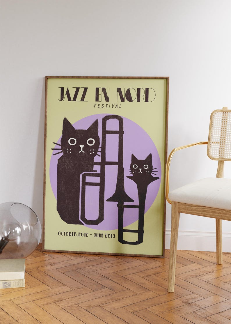 Jazz Cat Wall Art, Dopamine Music Wall Art, Retro Music Poster ...