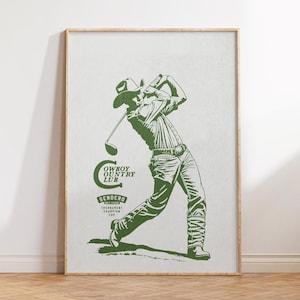 Retro Cowboy Wall Art, Vintage Golf Print, Golf Art, Gift for Golf Fans ...
