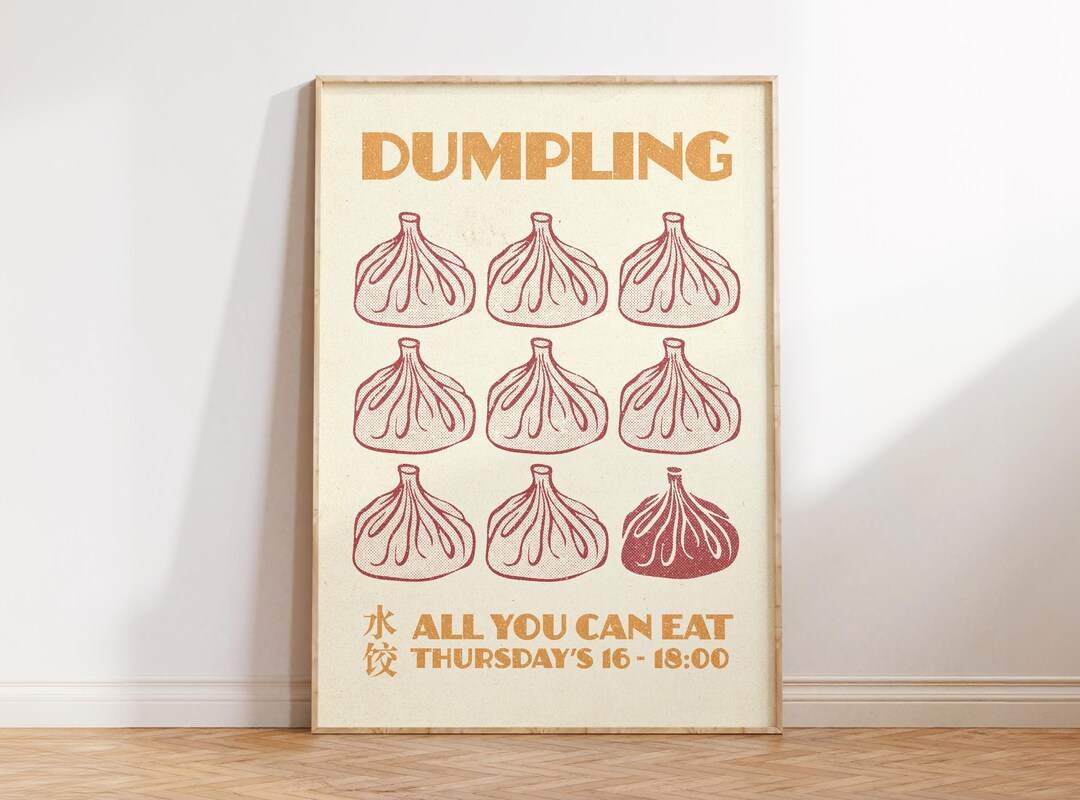 Dumplings Wall Art, Food Poster, Retro Kitchen Wall Art, Chinese Prints ...