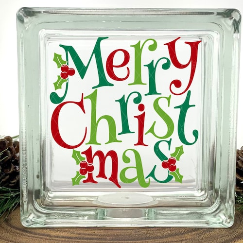 Vinyl Lettering Glass Block Decal Merry Christmas - Etsy