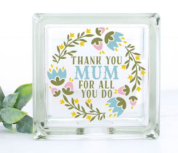 Vinyl Lettering Glass Block Decal Thank You Mum - Etsy