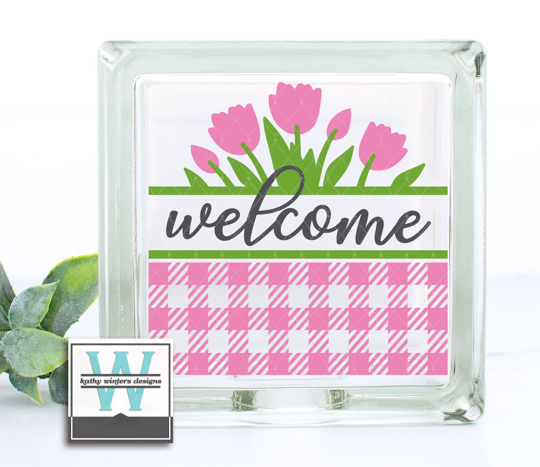 Vinyl Lettering Glass Block Decal Welcome Plaid - Etsy