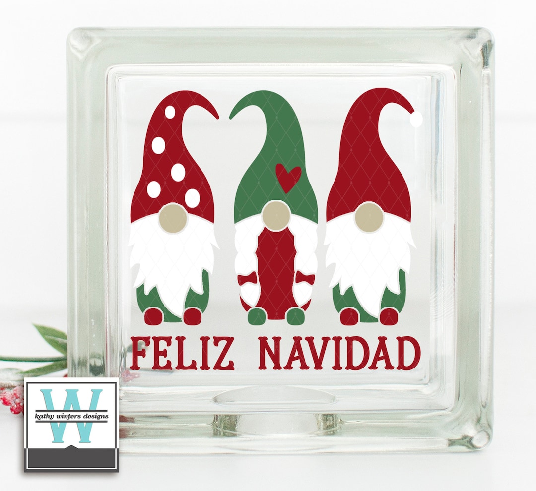 Vinyl Lettering Glass Block Decal Feliz Navidad Gnomes - Etsy