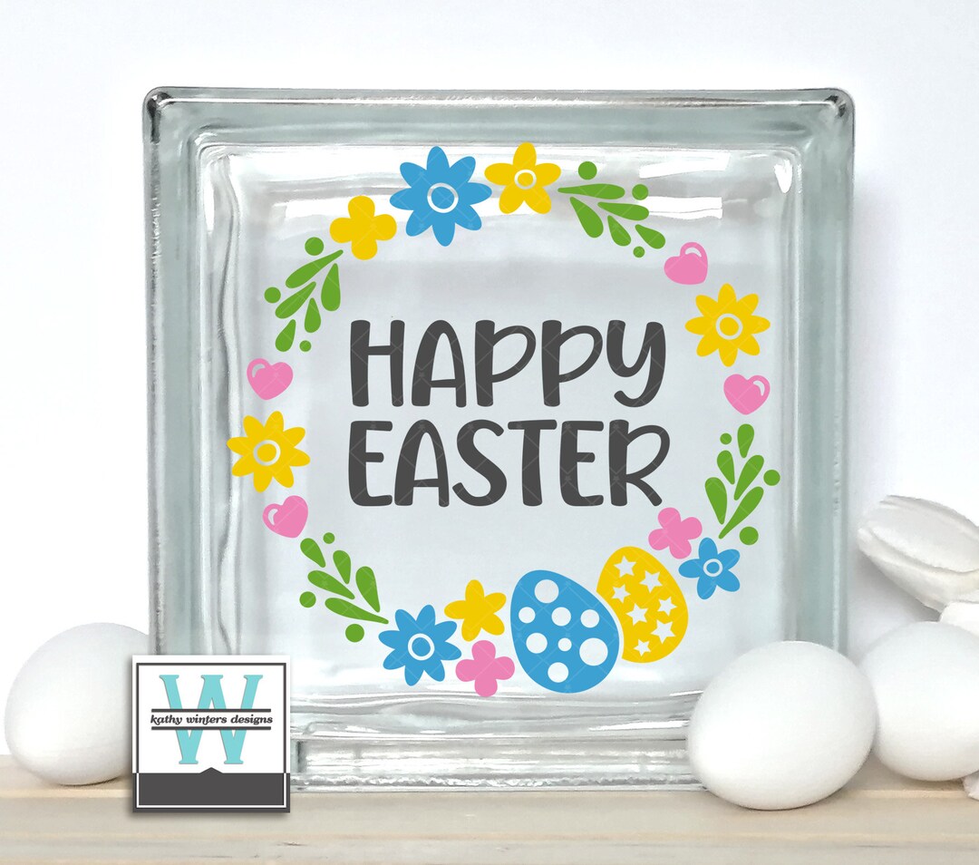 Vinyl Lettering Glass Block Decal Easter Wreath - Etsy