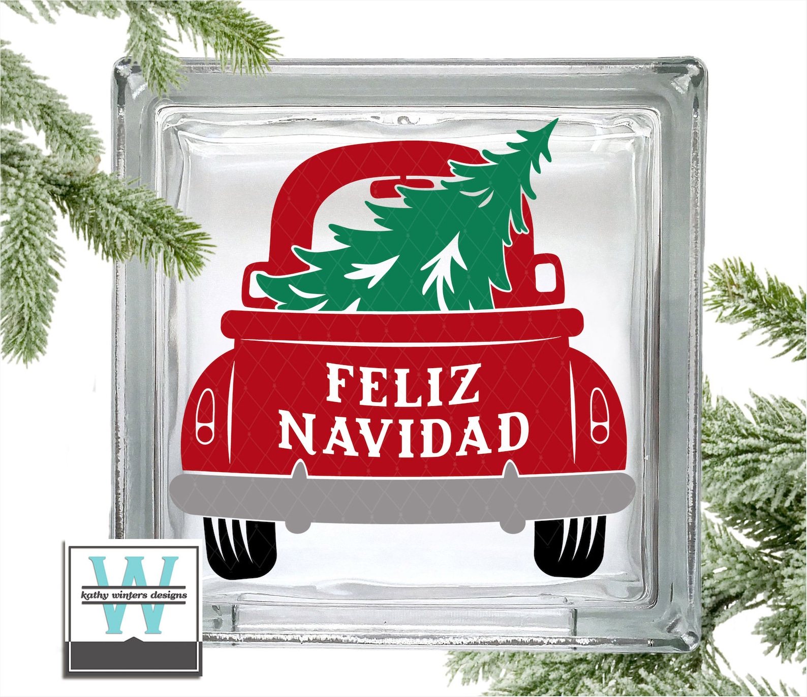 Vinyl Lettering Glass Block Decal Feliz Navidad Red Truck - Etsy