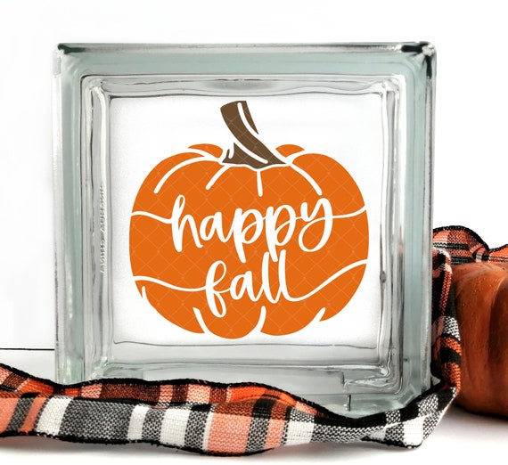 Vinyl Lettering Glass Block Decal Happy Fall | Etsy