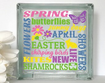 Vinyl Lettering Glass Block Decal Hello Spring | Etsy