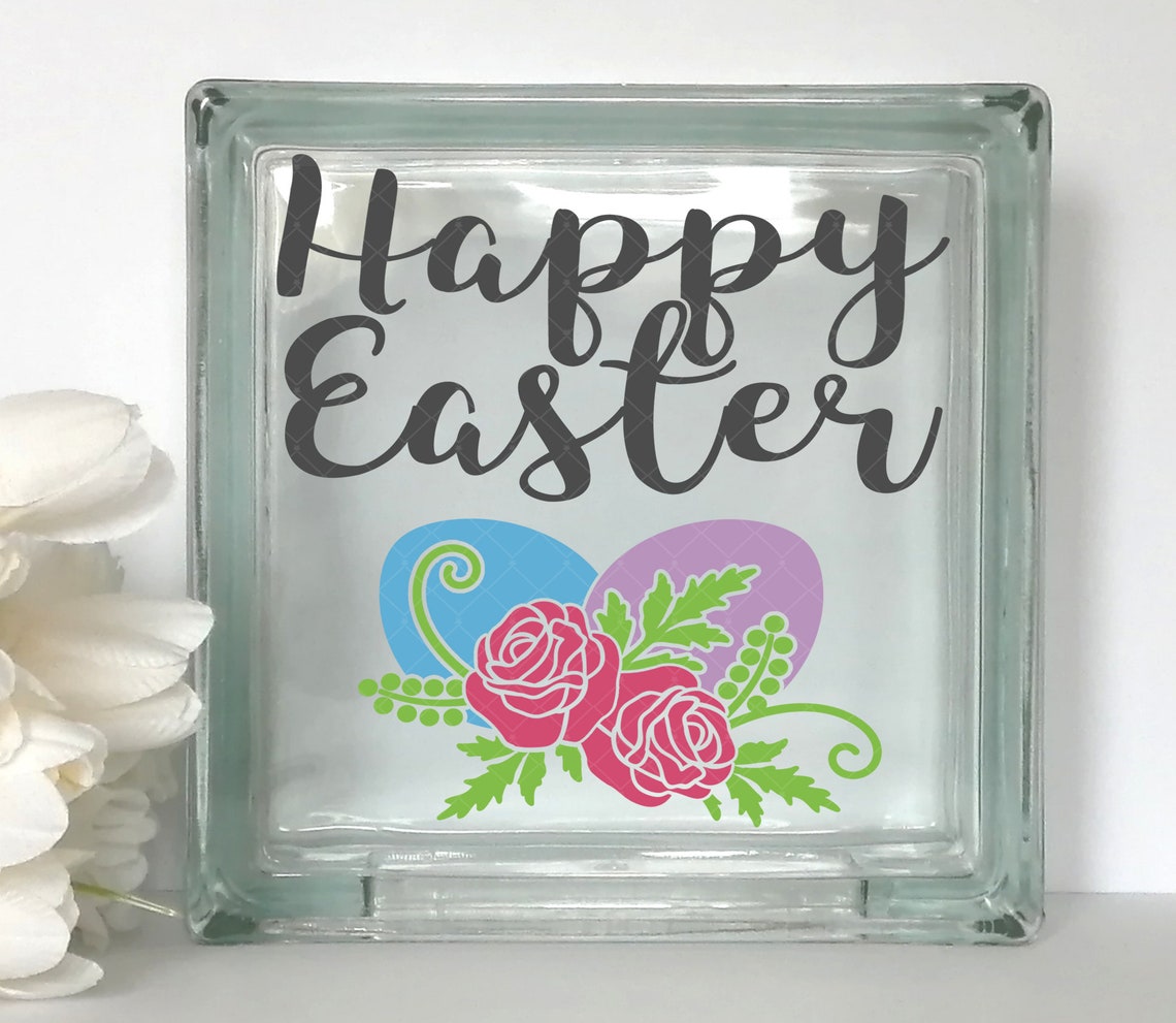 Vinyl Lettering Glass Block Decal Happy Easter | Etsy
