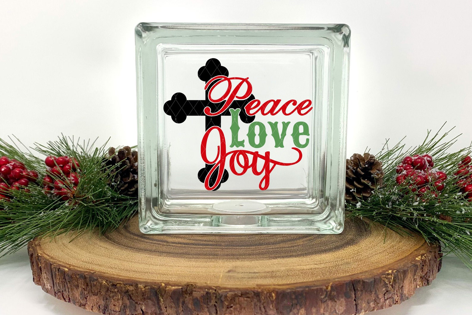 Vinyl Lettering Glass Block Decal Peace Love Joy | Etsy