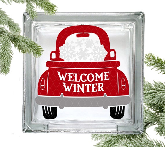 Vinyl Lettering Glass Block Decal Winter Red Truck | Etsy