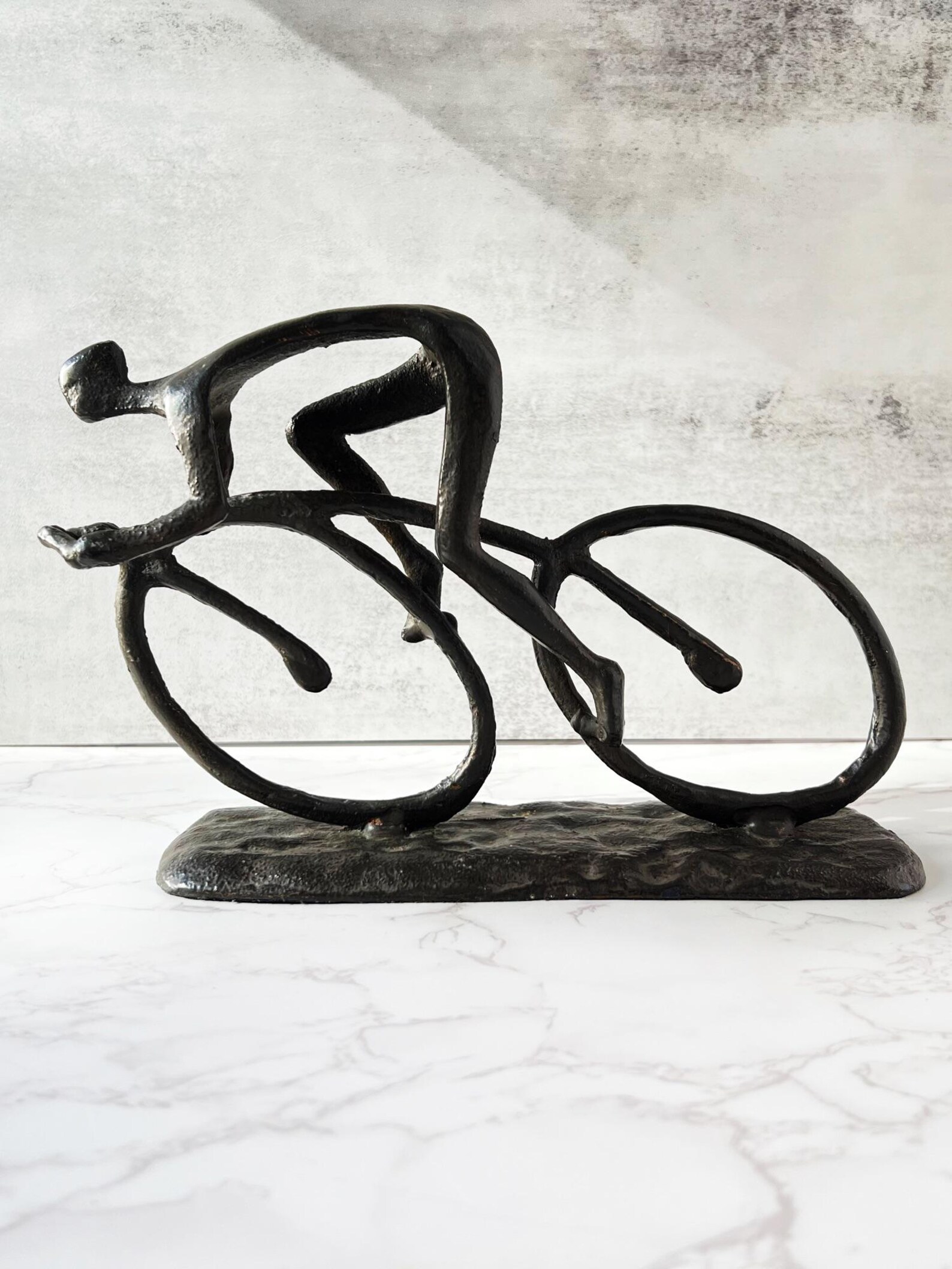 Large Cyclist Metal Sculpture – Brutalist Abstract Bicycle Racer Art ...