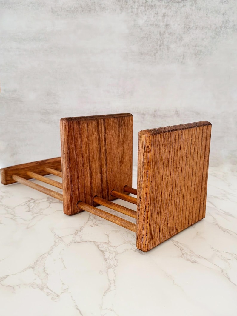 Mid-century Expandable Wood Book Rack: Sliding Bookends, Desktop ...