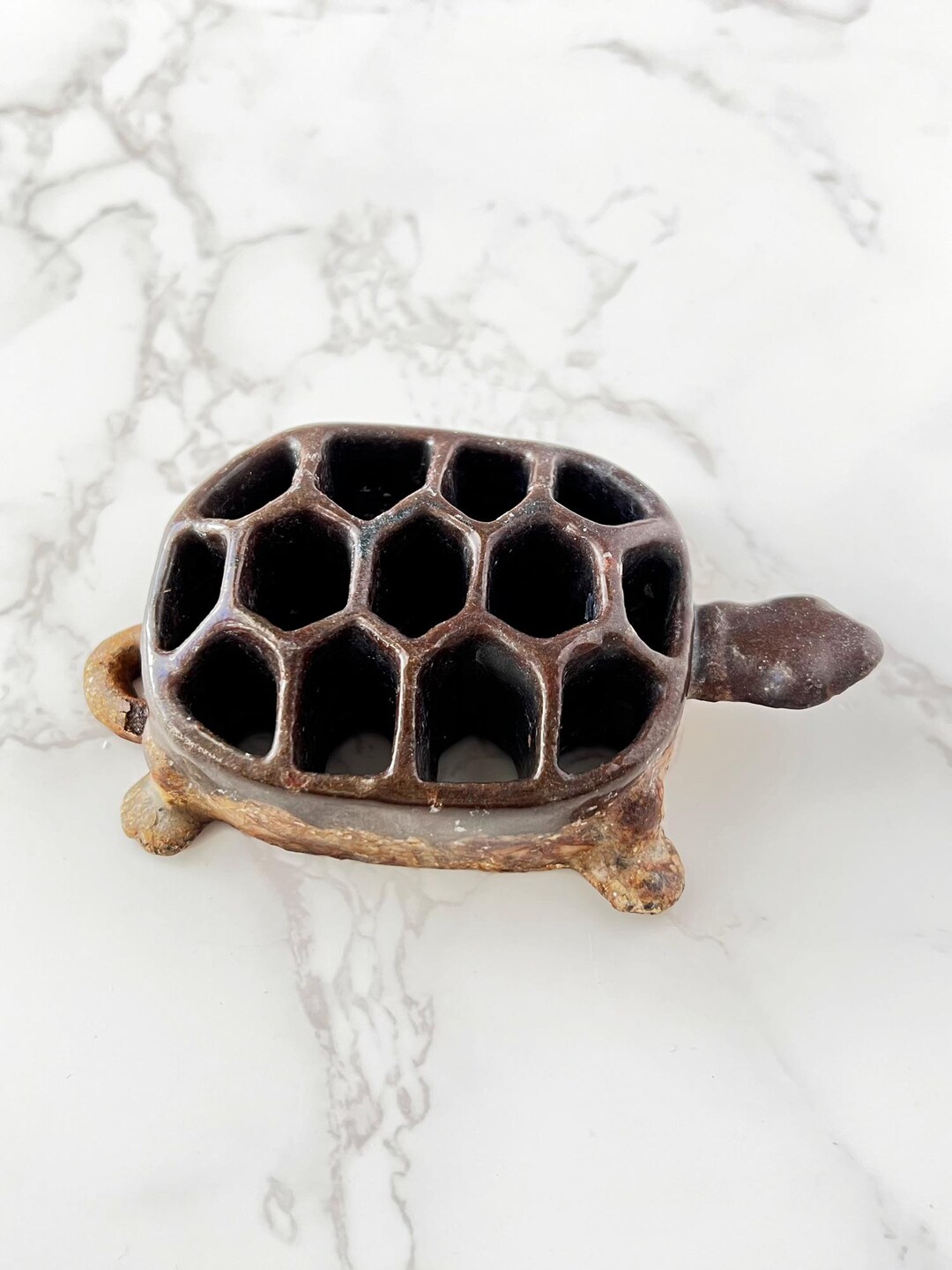 Vintage Enameled Turtle Flower Frog - Metal Floral Arranging Holder ...