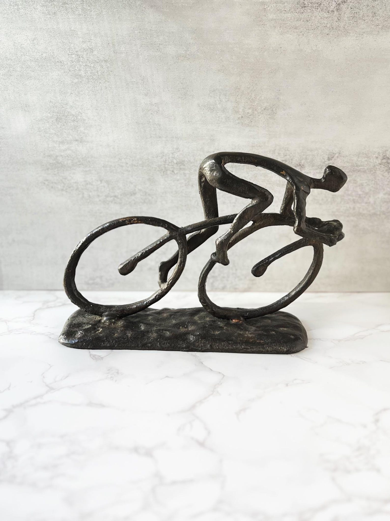 Large Cyclist Metal Sculpture – Brutalist Abstract Bicycle Racer Art ...