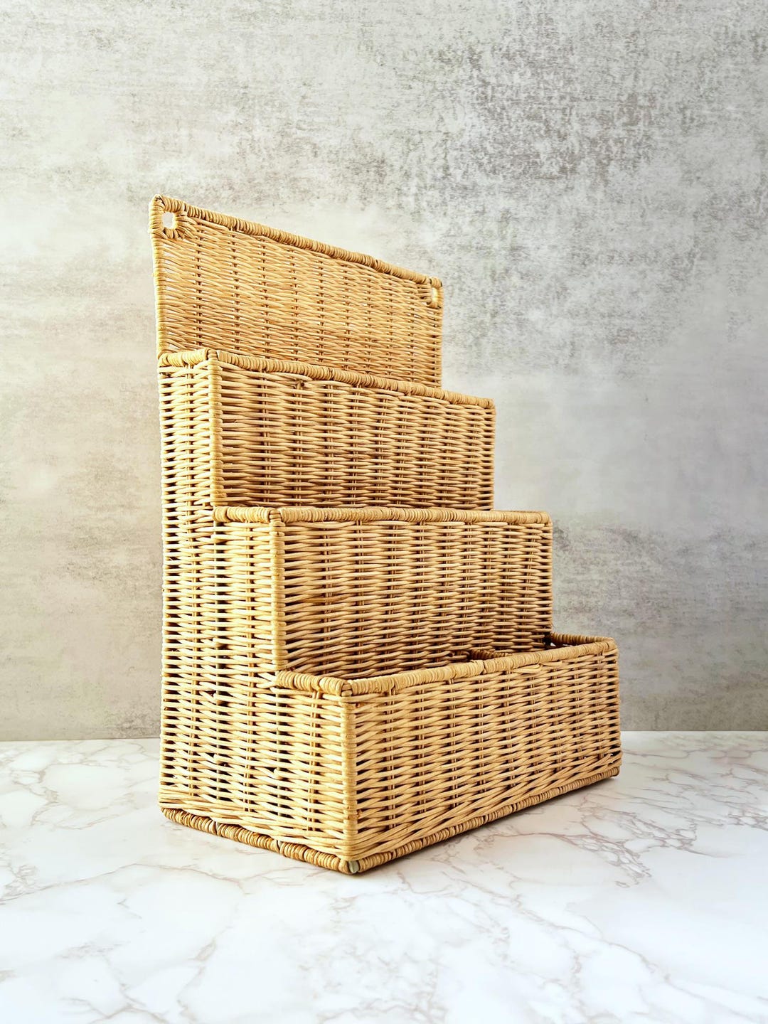 Vintage Wicker Desk Organizer – Rattan Wall Hanging Storage Basket ...