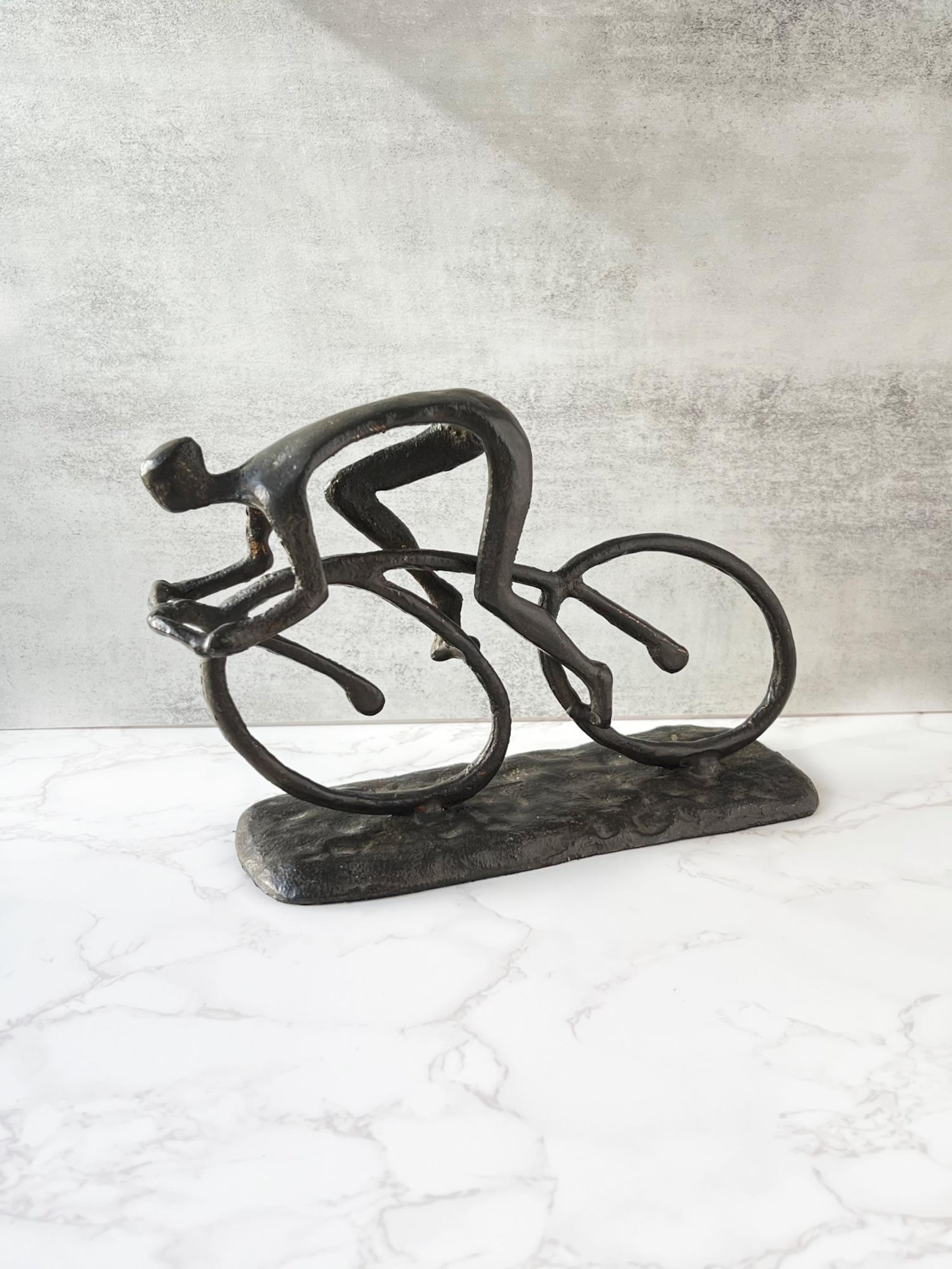 Large Cyclist Metal Sculpture – Brutalist Abstract Bicycle Racer Art ...