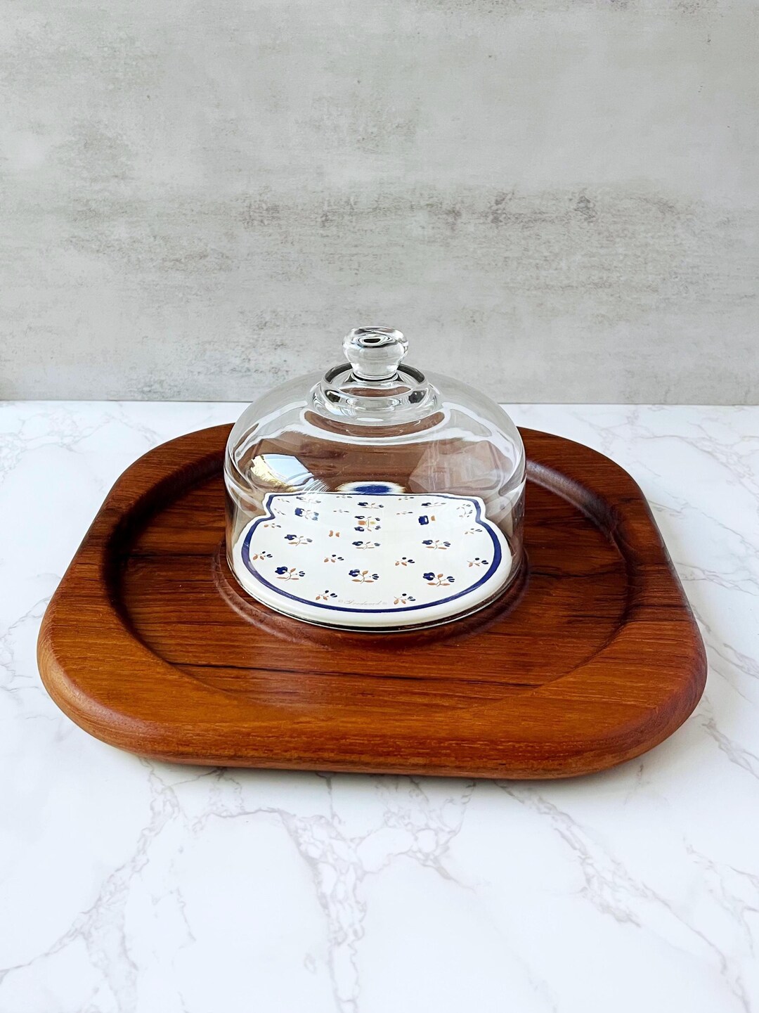 Mid Century Danish Teak Cheese Board With Glass Dome, Wood Serving Tray ...