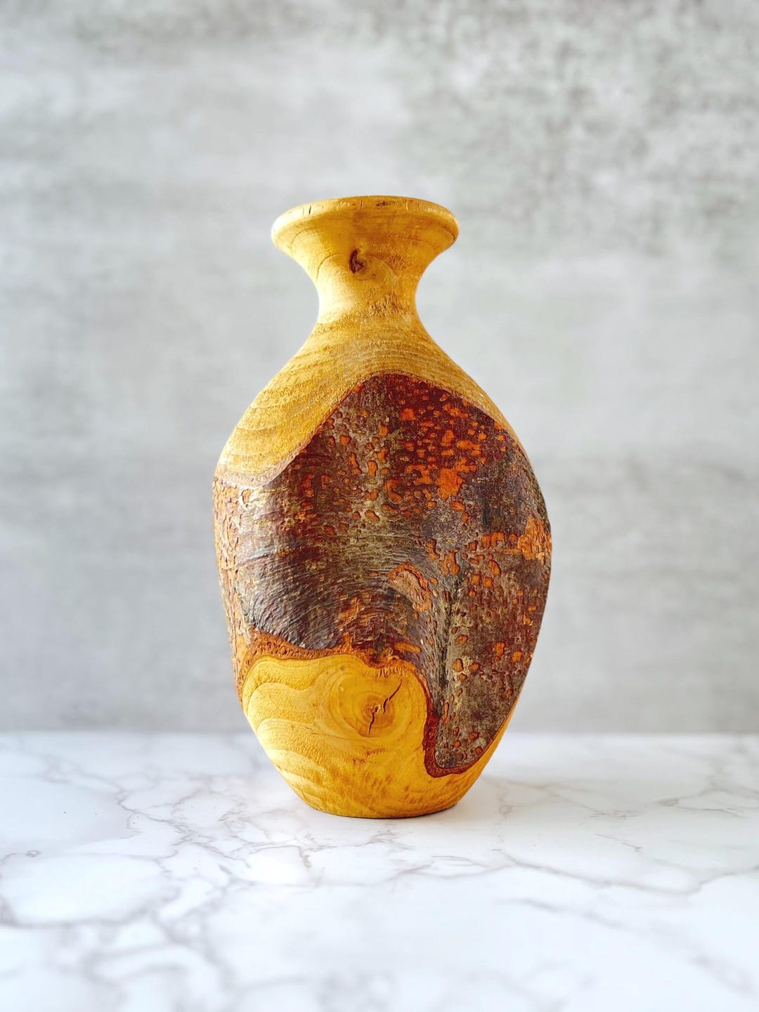 Vintage Burl Wood Vase - Artist-signed Hand-turned Natural Wood Bud ...