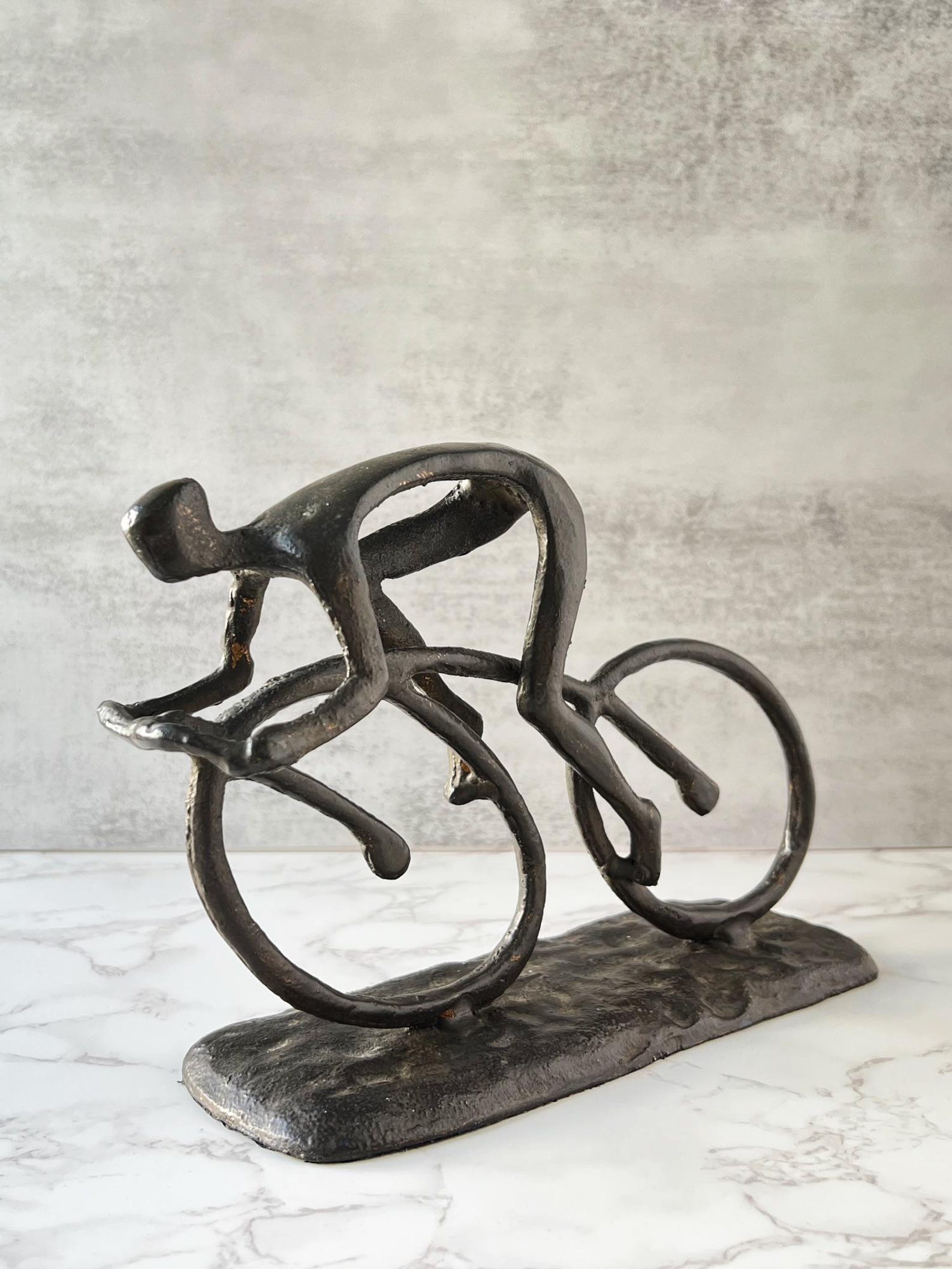 Large Cyclist Metal Sculpture – Brutalist Abstract Bicycle Racer Art ...