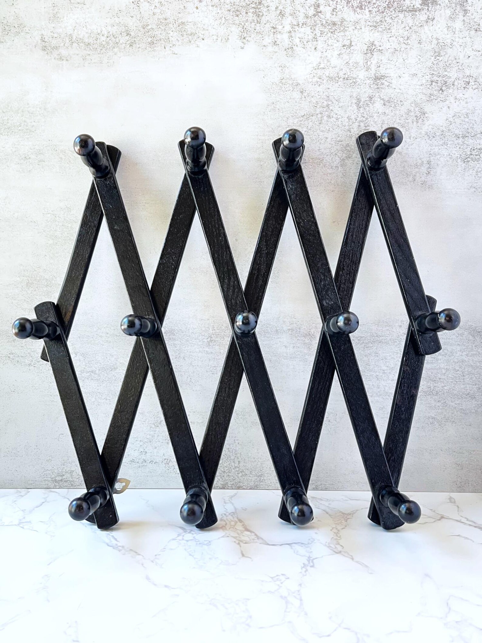 Vintage Wood Accordion Wall Rack – Expanding 13-hook Peg Rail, Mid ...