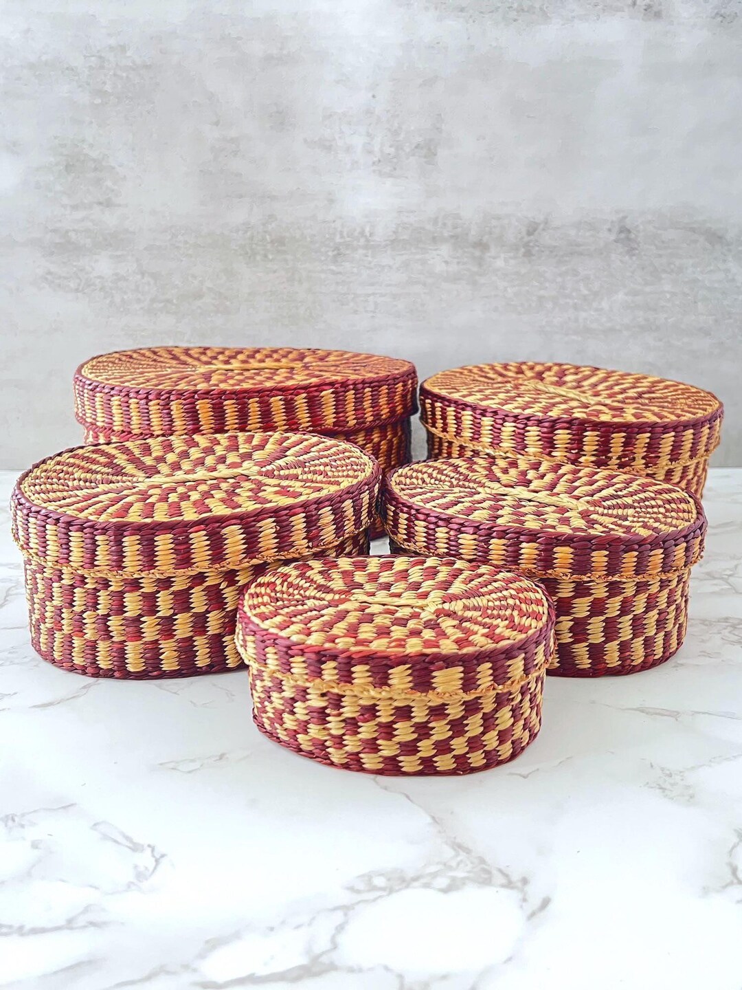 Vintage Seagrass Nesting Baskets: Handwoven Boho Home Decor, Set of 5 ...