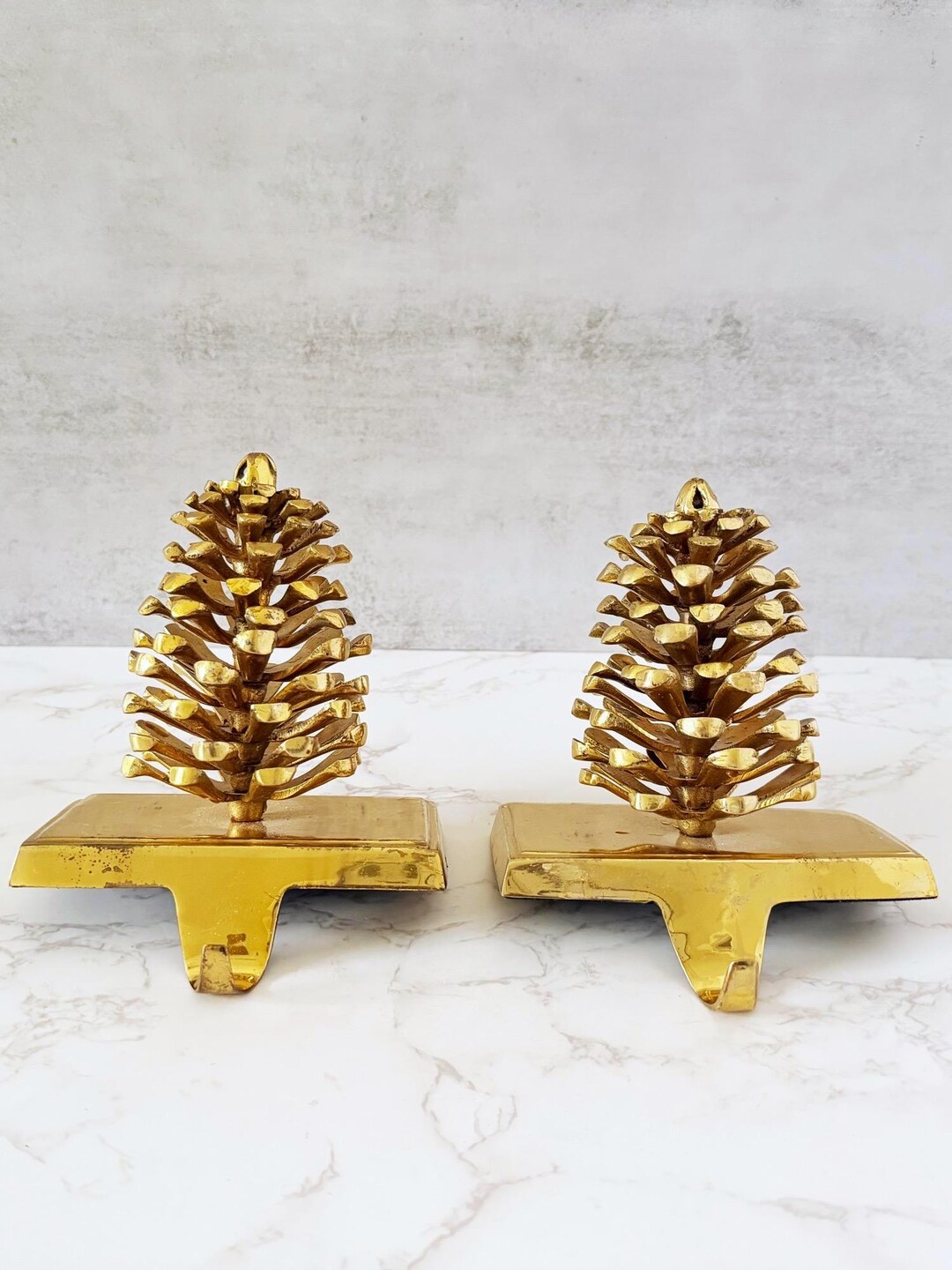 Vintage Brass Pinecone Stocking Holders Set of Two Heavy Gold Rustic ...