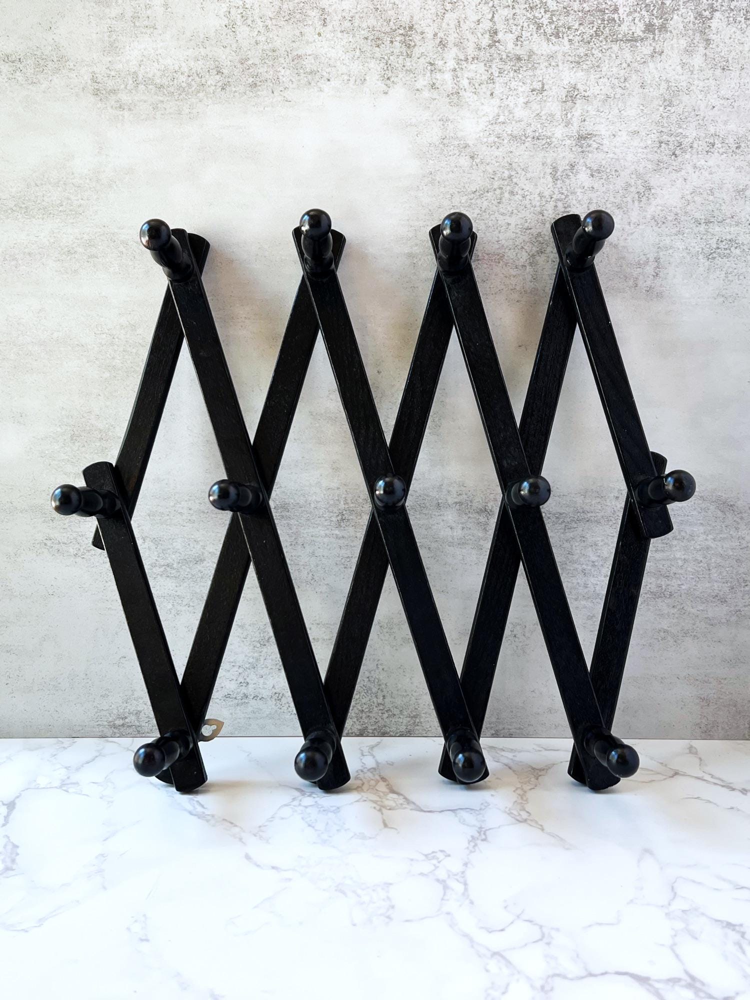 Vintage Wood Accordion Wall Rack – Expanding 13-hook Peg Rail, Mid ...