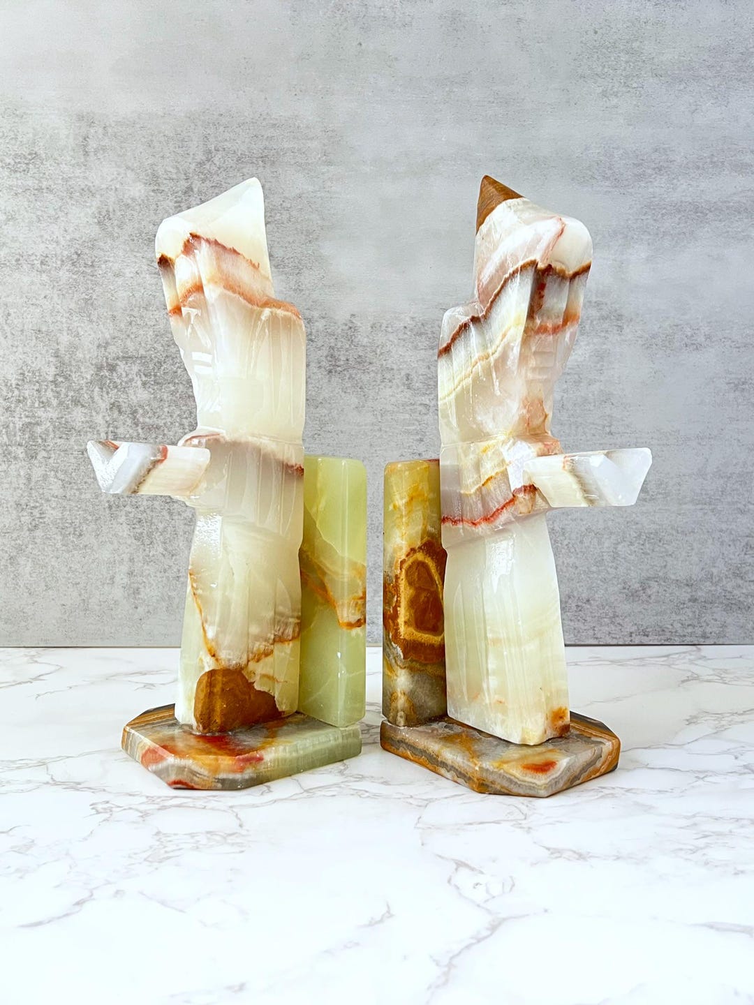 Vintage Onyx Marble Monk Bookends – Hand-carved Alabaster Stone Book ...