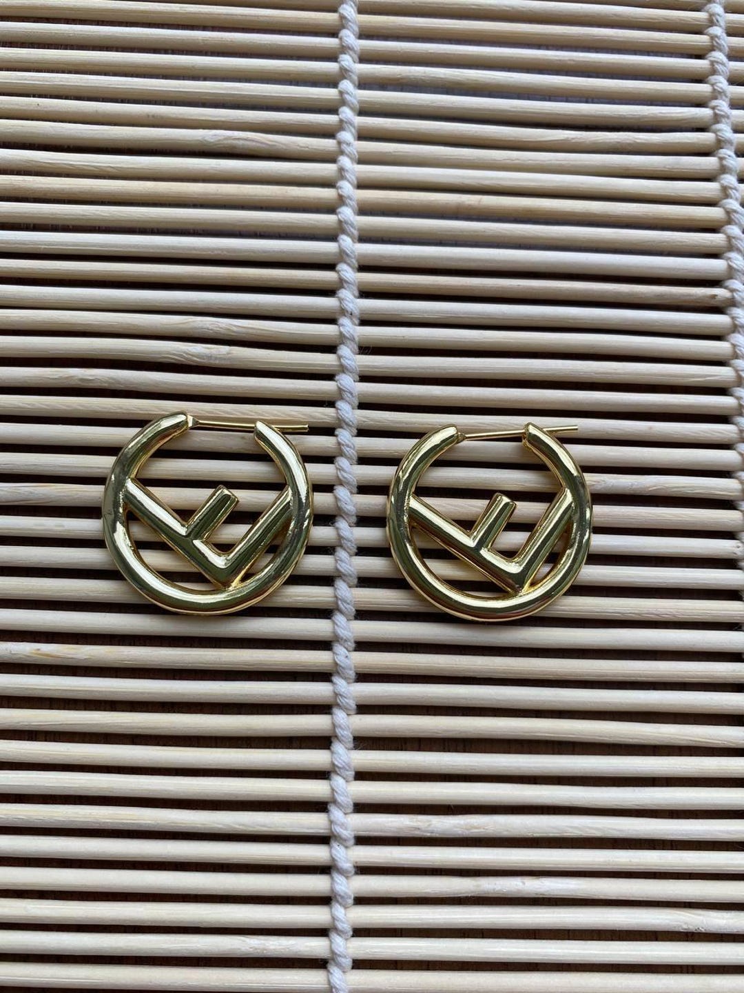 Fendi Gold F Central Monogram Designed Hoop Earrings - Etsy