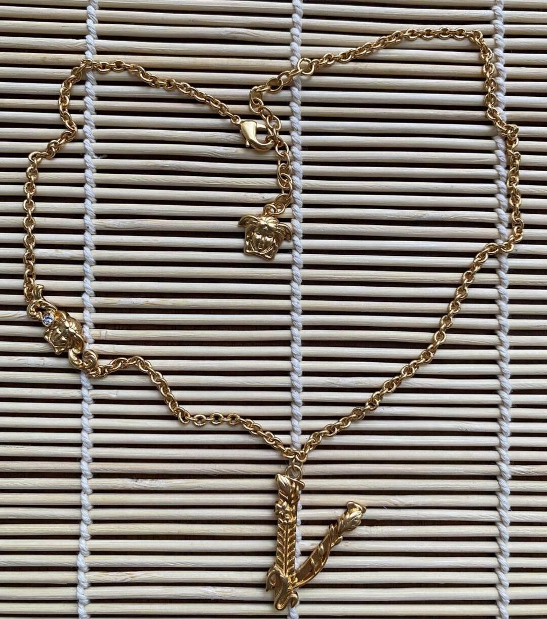 Versace Gold Curb Chain V Monogram Pendant Necklace - Etsy