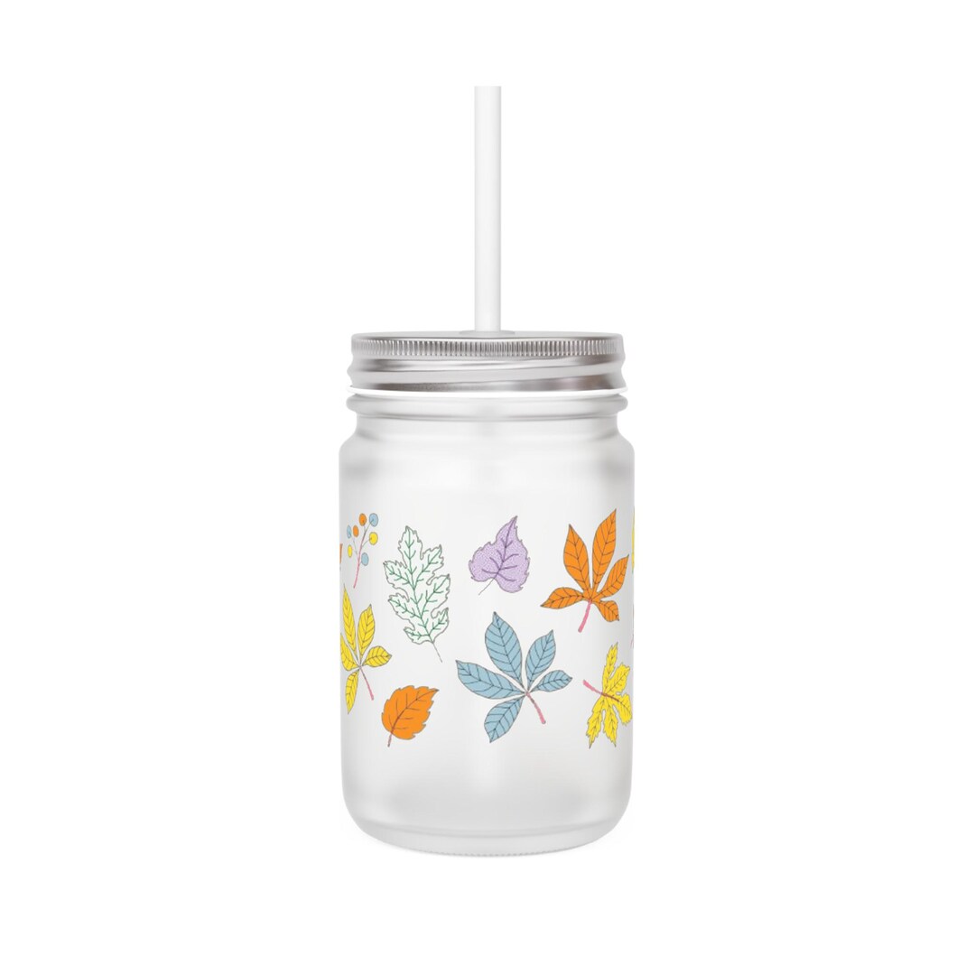 Fall Leaves Mason Jar With Straw: Rustic Autumn Drinkware - Etsy