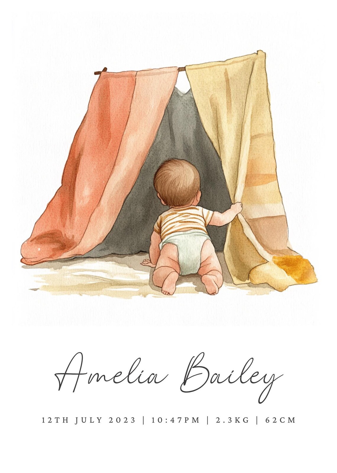 Custom Watercolor Faceless Baby Portrait Personalized Nursery Art, Baby ...