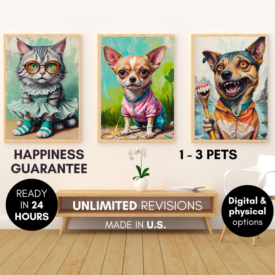 Custom Funny Multi-pet Portraits – Custom Ugly Pet Portrait,custom ...