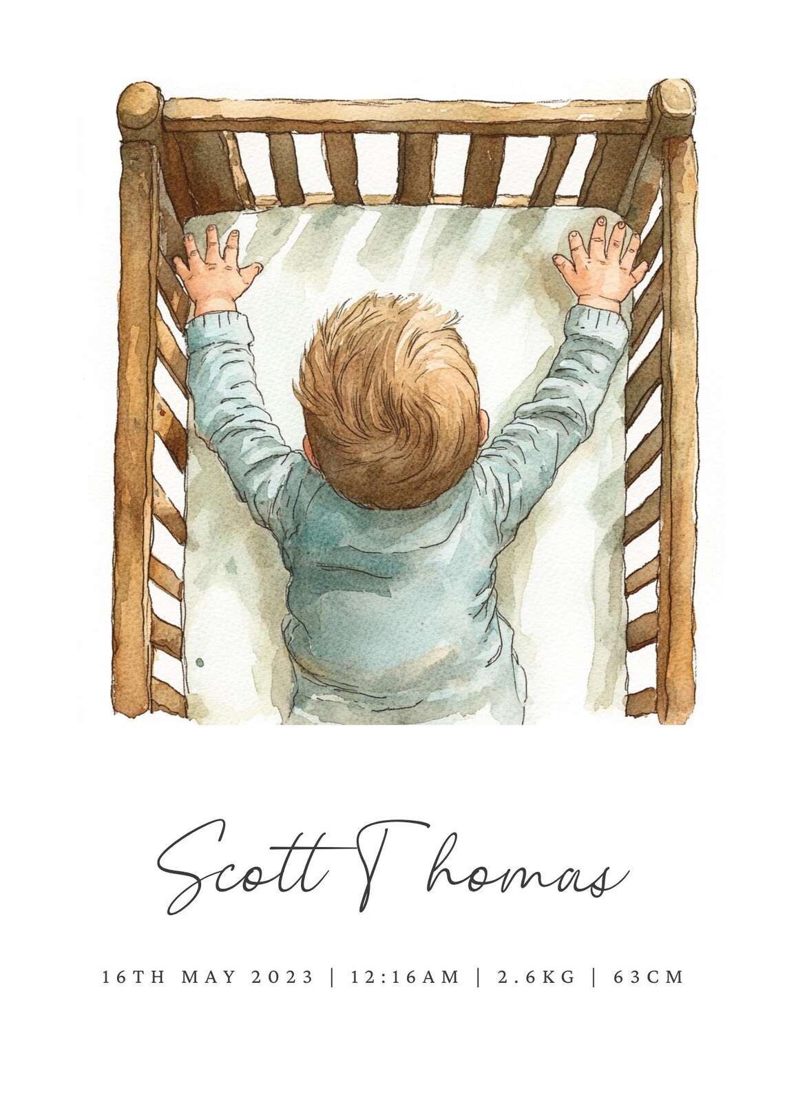 Custom Watercolor Faceless Baby Portrait Personalized Nursery Art, Baby ...
