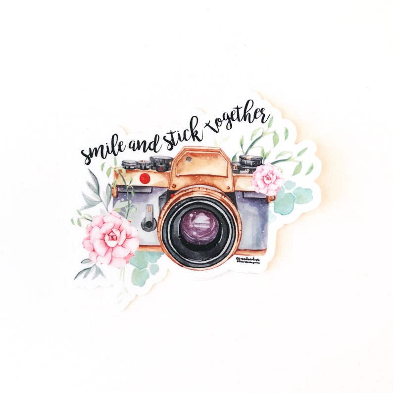 Smile & Stick Together Floral Camera Vinyl Sticker Decal - Etsy