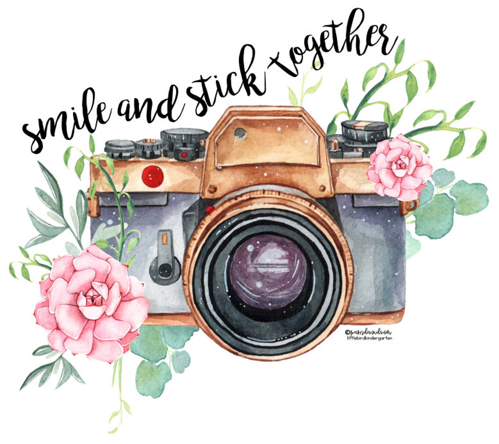 Smile & Stick Together Floral Camera Vinyl Sticker Decal - Etsy