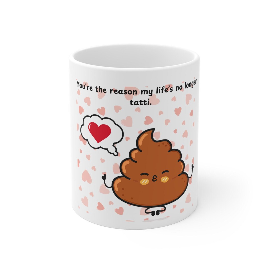 11oz White Mug, Cute Emoji Heart Coffee Cup, Funny Quote, Smiley Poo ...