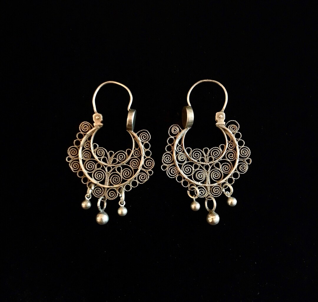 Delicate & Rare Antique Sterling Silver Filigree Earrings - Etsy