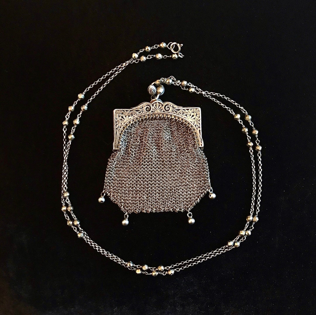 Splendid 1800s Victorian Sterling Purse With Handmade Sterling & Pyrite ...