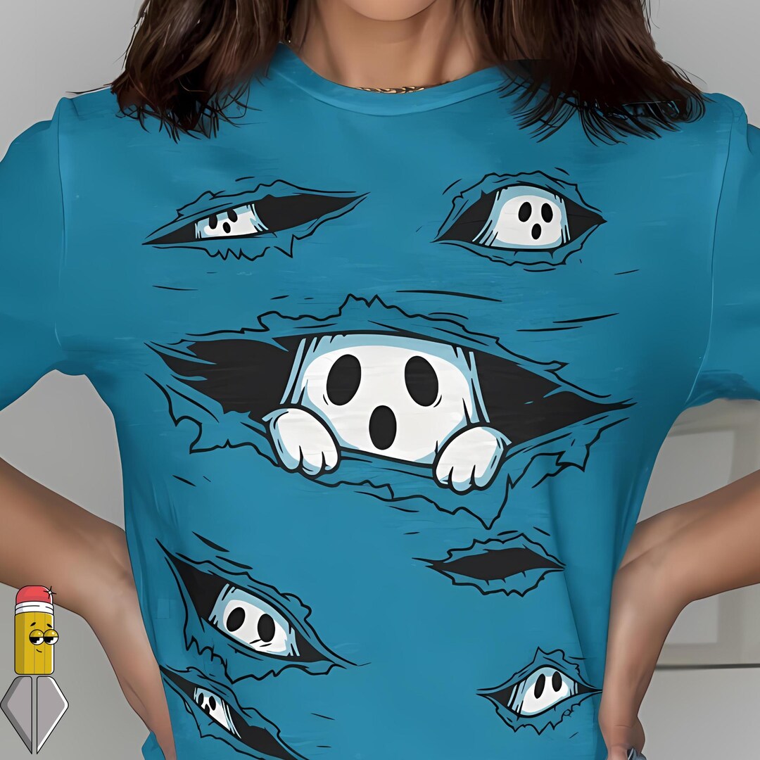 3D Peeking Ghosts Halloween Costume Design Optical Illusion Ghost ...