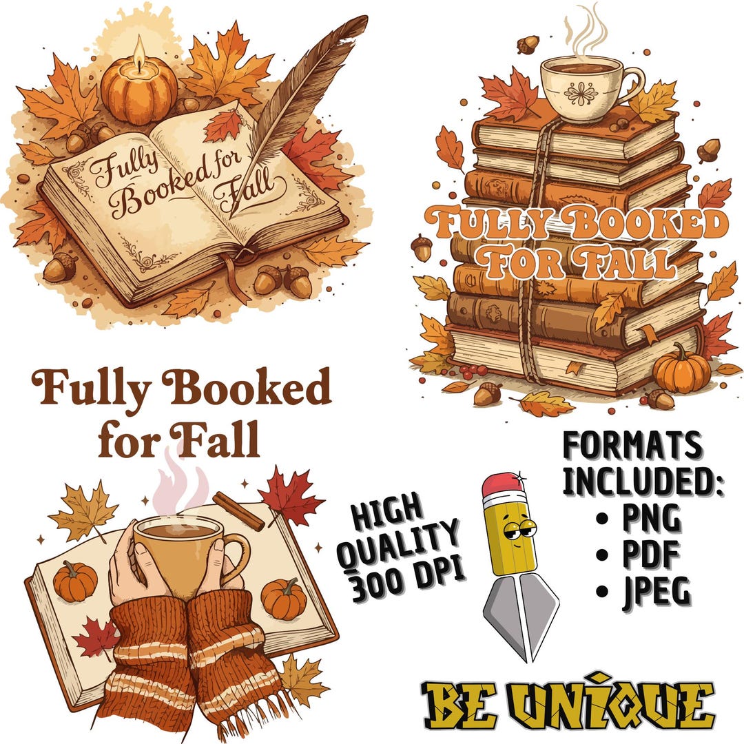 Fully Booked for Fall PNG Shirt Cozy Book Lover Autumn Bundle Pumpkin ...
