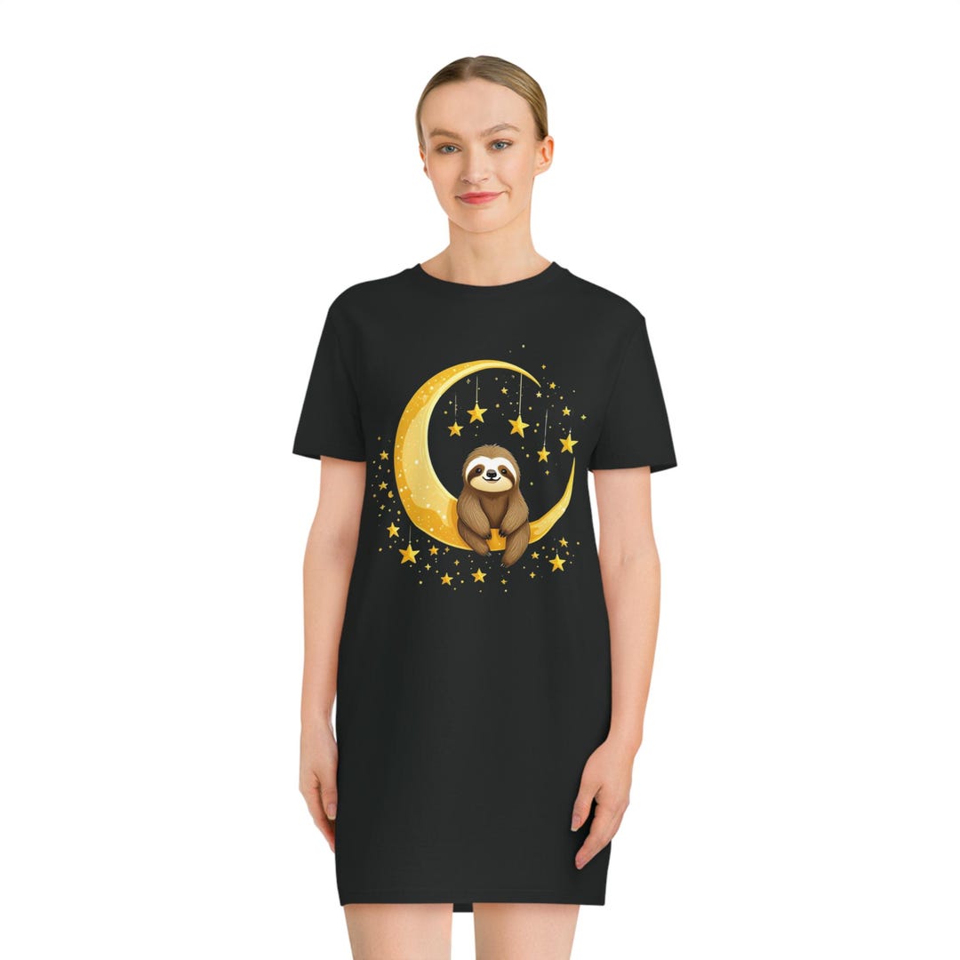 Cozy Sloth Spinner T-shirt Dress, Night Sleep Pajama, Bedtime Apparel ...