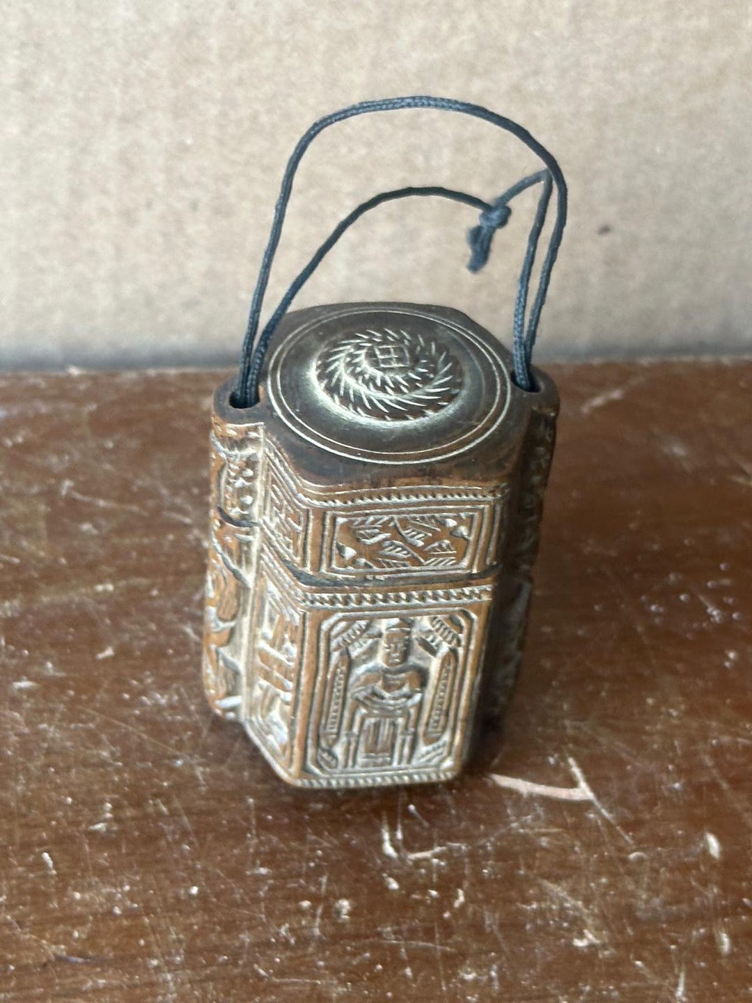 Antique Asian Carved Wood Hexagonal Container – Amulet Medicine Box ...
