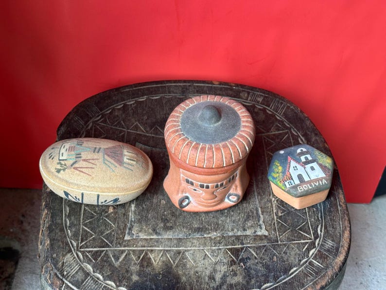 Vintage Folk Art Pottery Box Collection Set of 3 – Bolivia, Inca Face ...