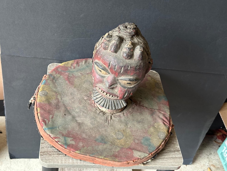 Vintage Yoruba Egungun Headdress – Red Pigmented Ancestor Mask Plateau ...