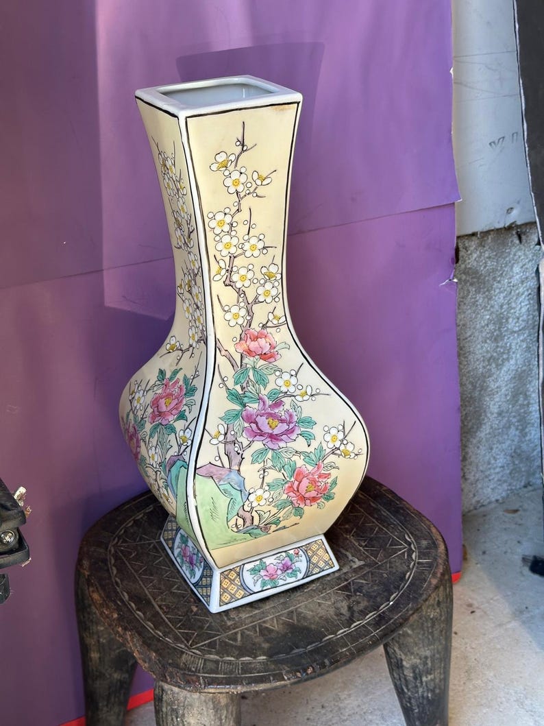 Vintage Japanese Hand-painted Porcelain Vase – Floral Bird Motif With ...