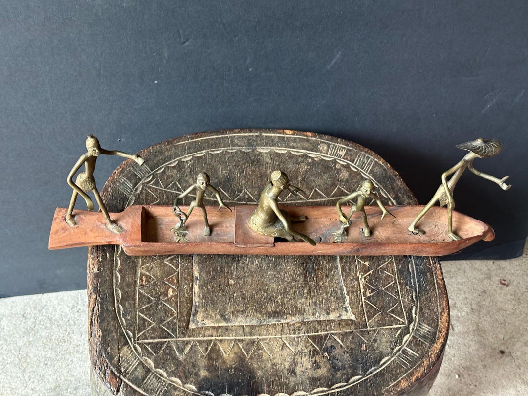 Vintage Fon Bronze Figures & Wood Canoe Sculpture, Benin Tribal Art 17 ...